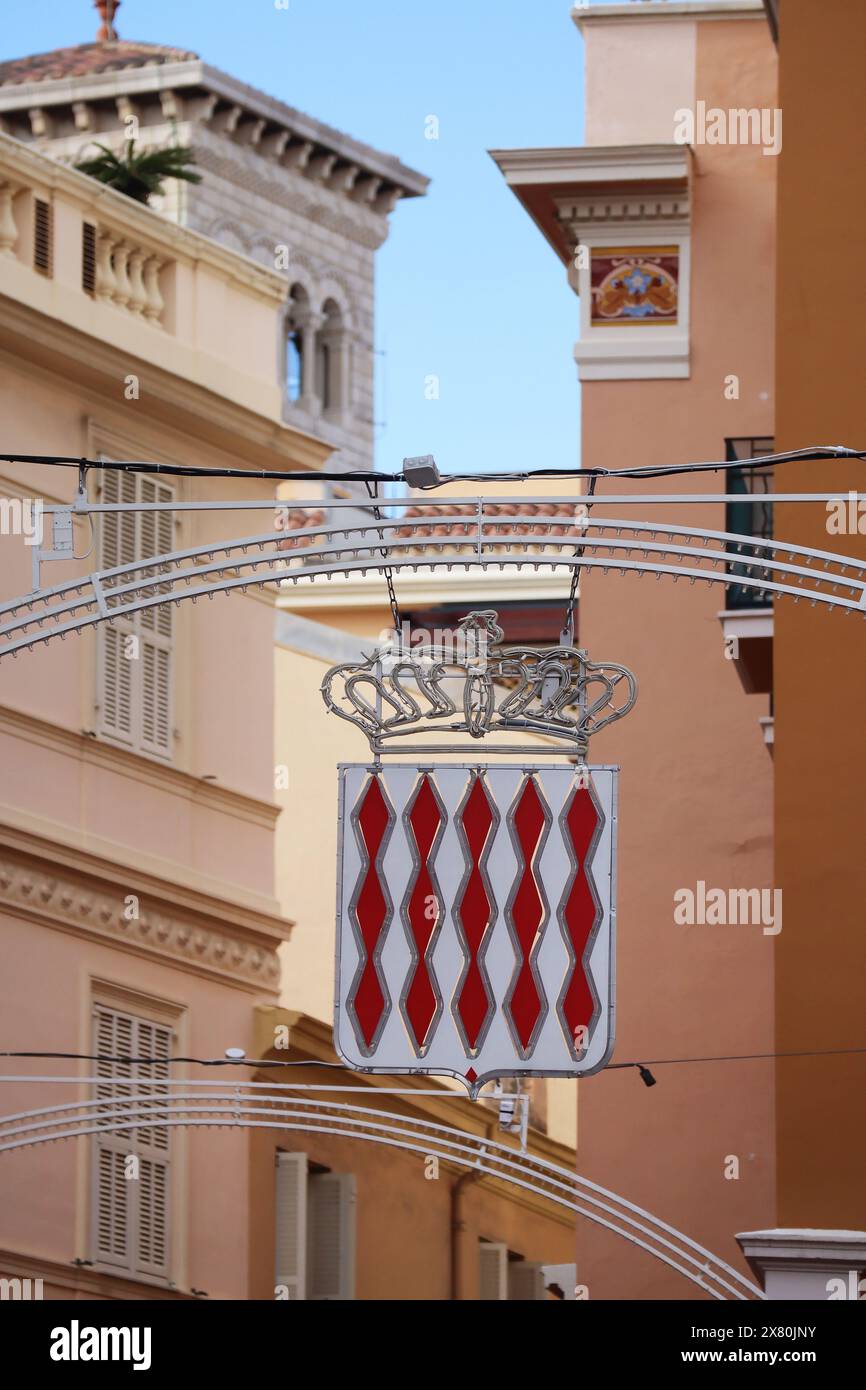 Flags of Monaco in the streets of the Principality in honor of the ...