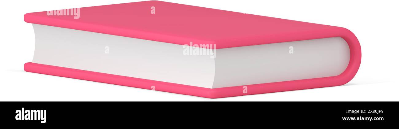 Pink paper book with paper pages glossy cover lying realistic 3d icon ...