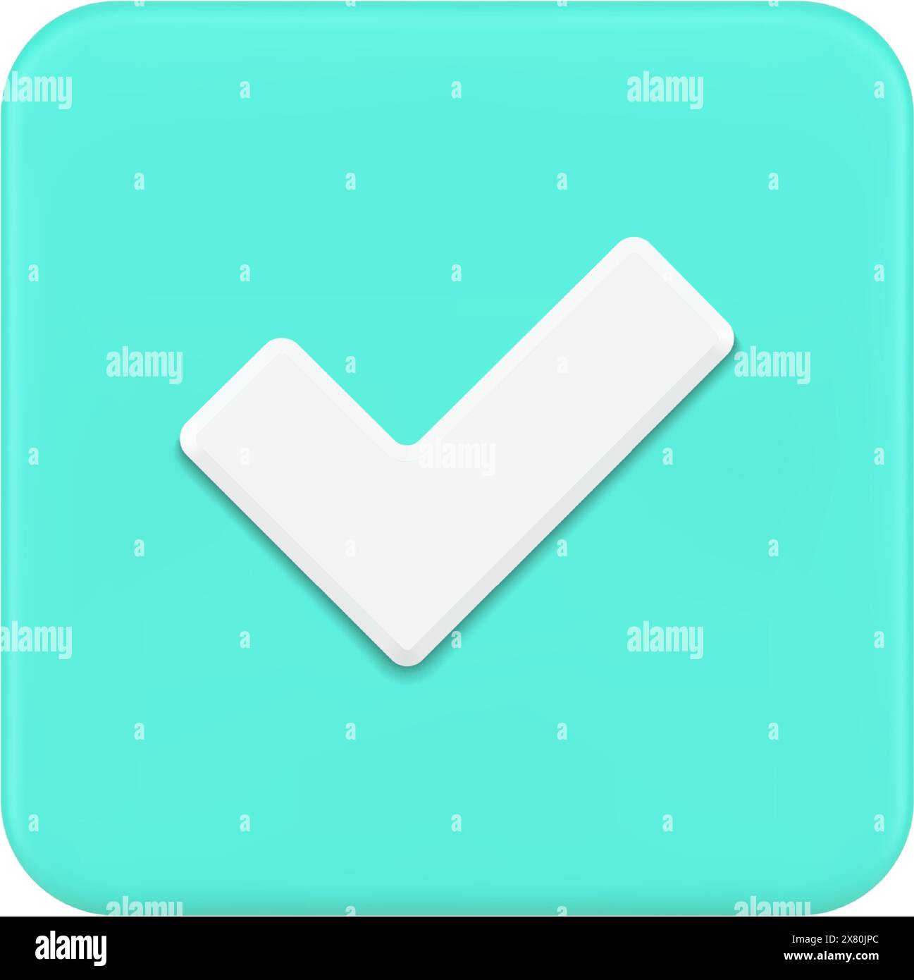 Done checkmark green glossy square button realistic 3d icon vector ...
