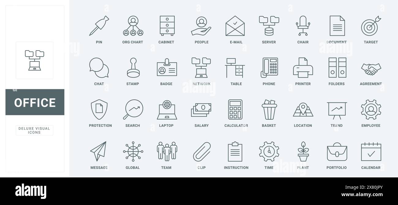 Outline symbols of stationery and documents to archive in folders and ...