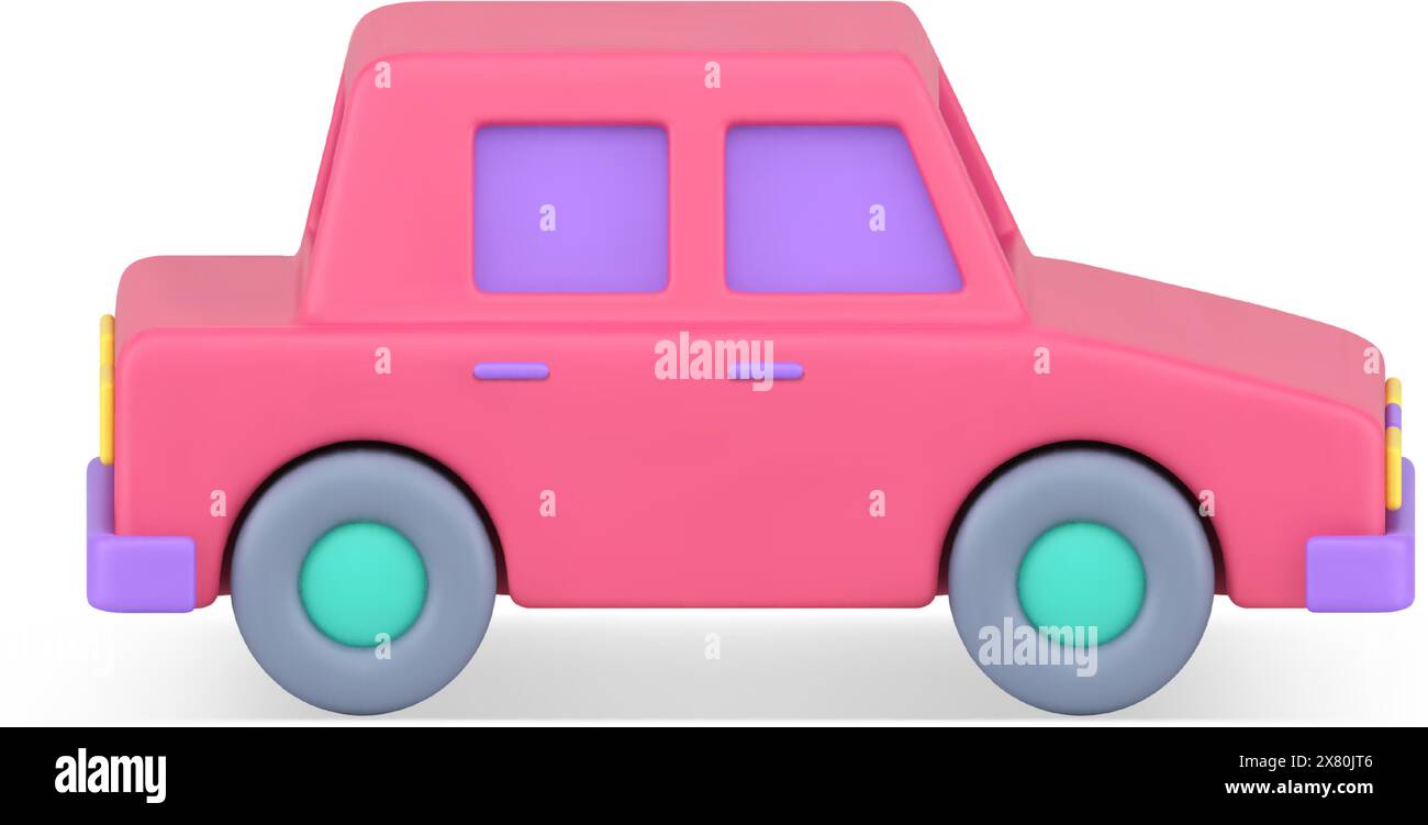 Cute pink car vehicle traffic transportation side view realistic 3d ...