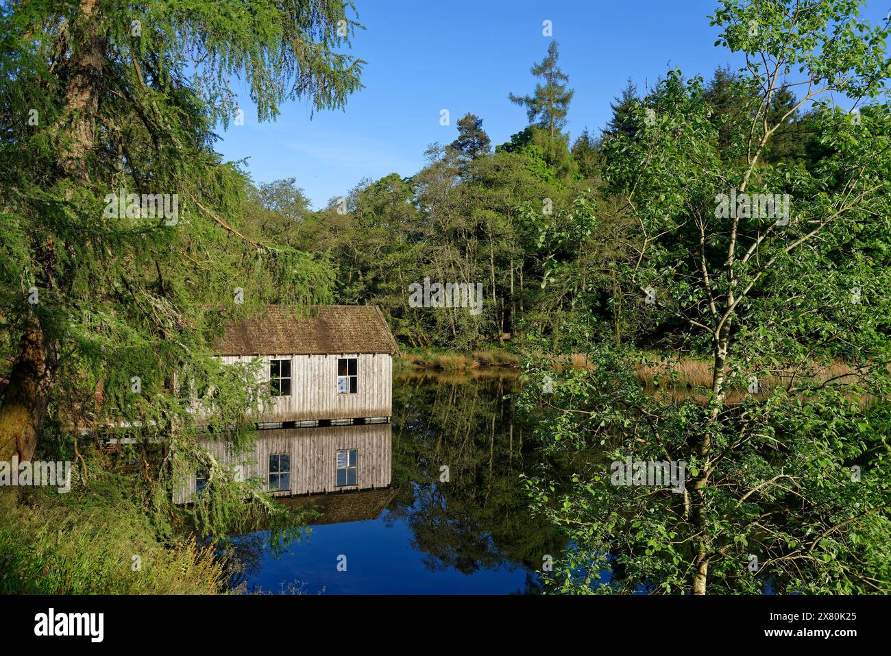 A Traditional wooden Boathouse on the northern margins of the Glen Ogil ...