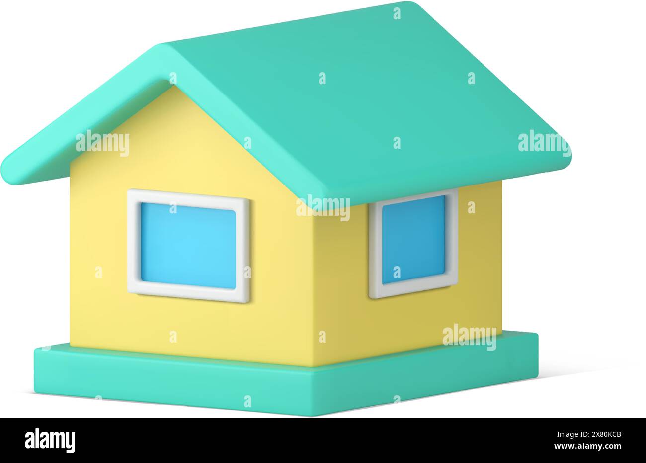 Green yellow private house village building triangle roof window ...