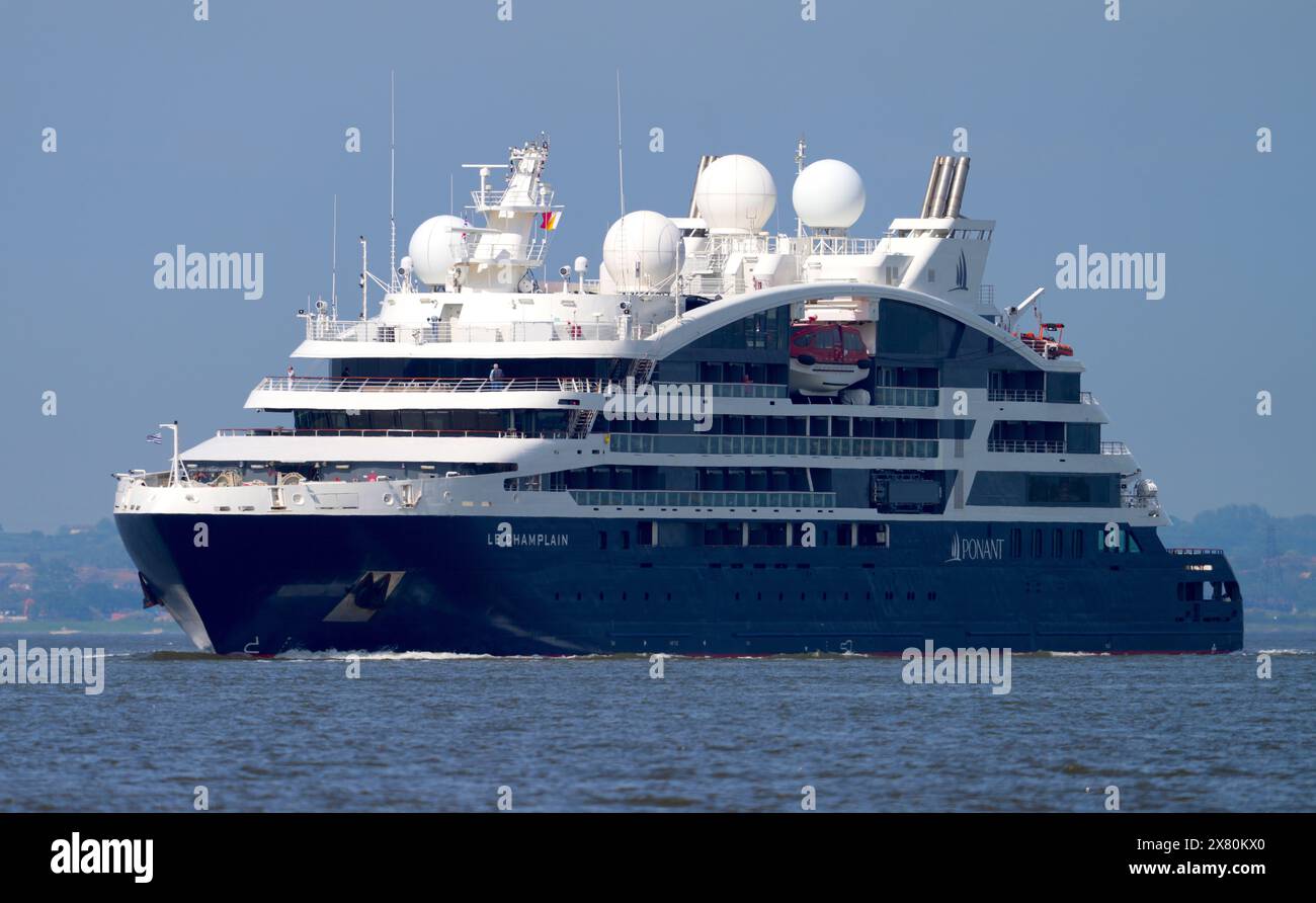 The ultra luxury cruise ship Le Champlain cruising the Thames near ...