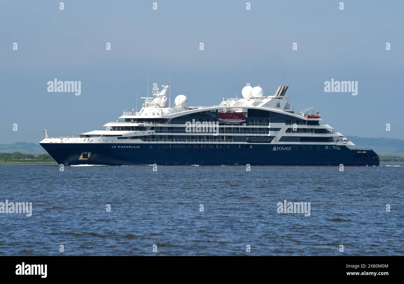 The ultra luxury cruise ship Le Champlain cruising the Thames near ...