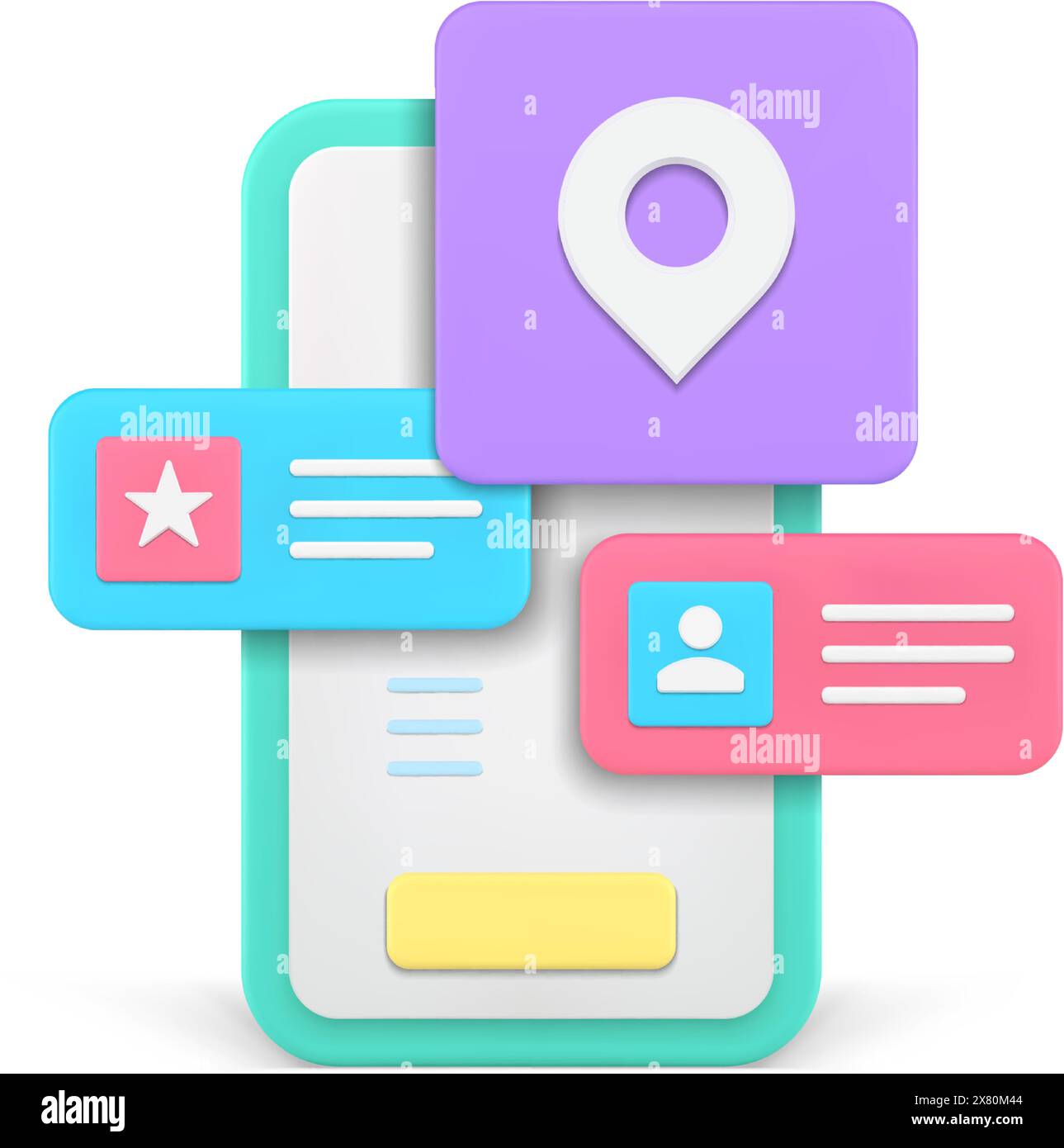 Smartphone Location Map Application Button User Interface Window Label Realistic 3d Icon Vector
