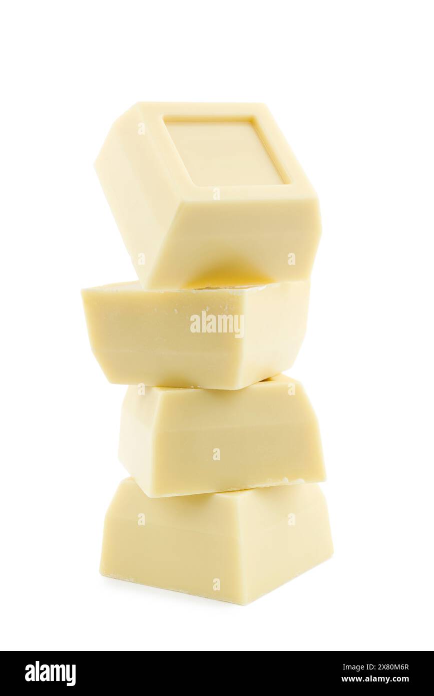 White chocolate blocks stack isolated on white background Stock Photo ...