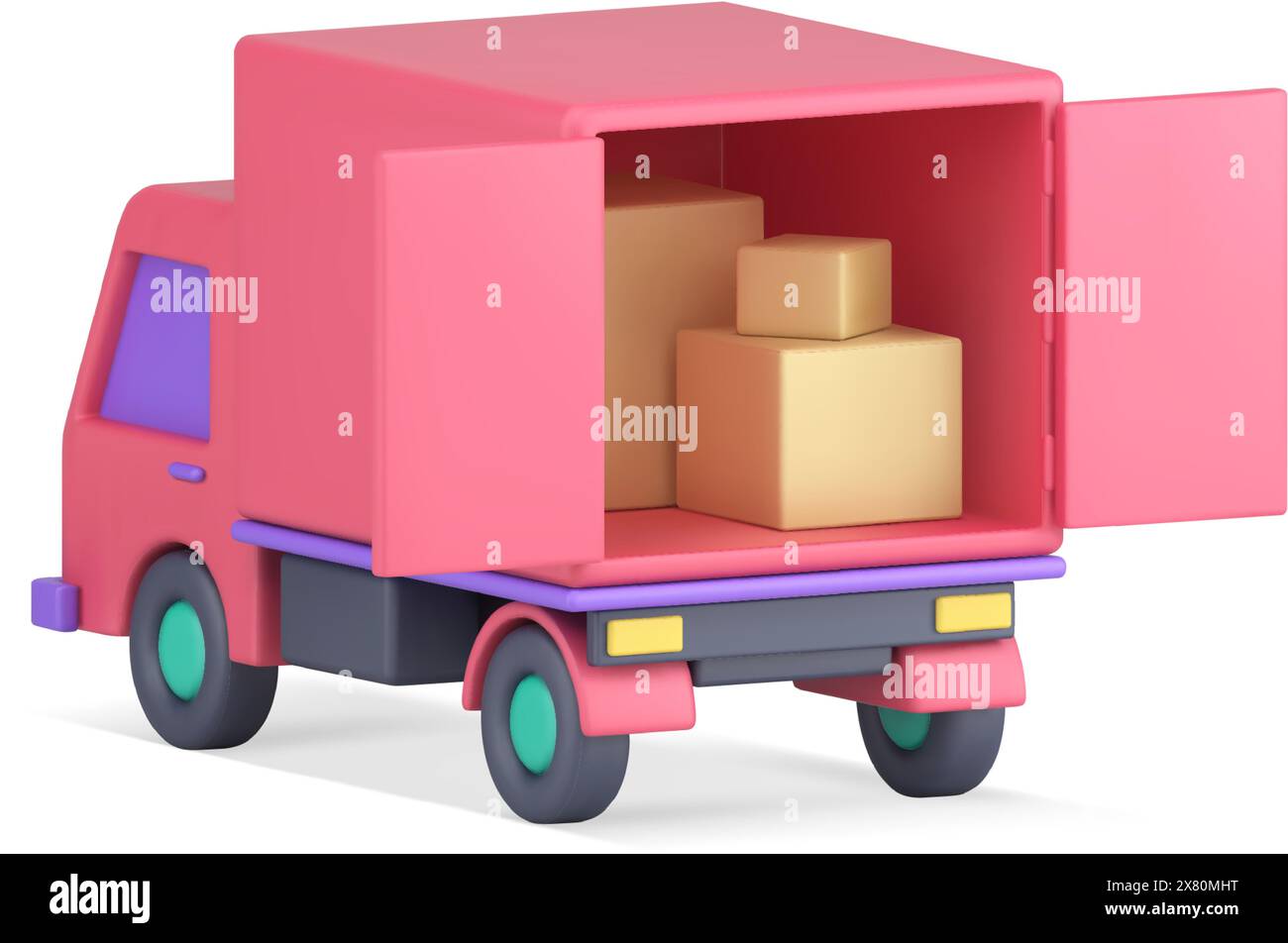 Cargo courier express delivery pink truck with open doors full of ...