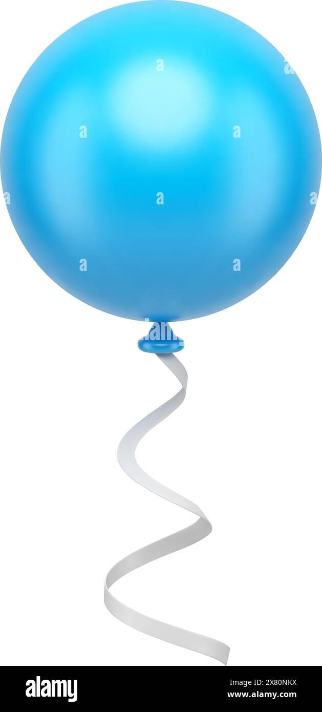 Blue circle flying balloon with curved white ribbon holiday decor ...