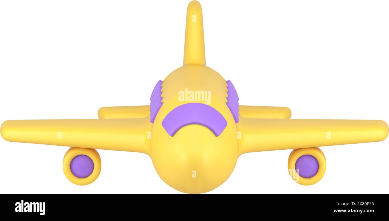 Yellow flying aircraft with purple windows air passenger transportation ...