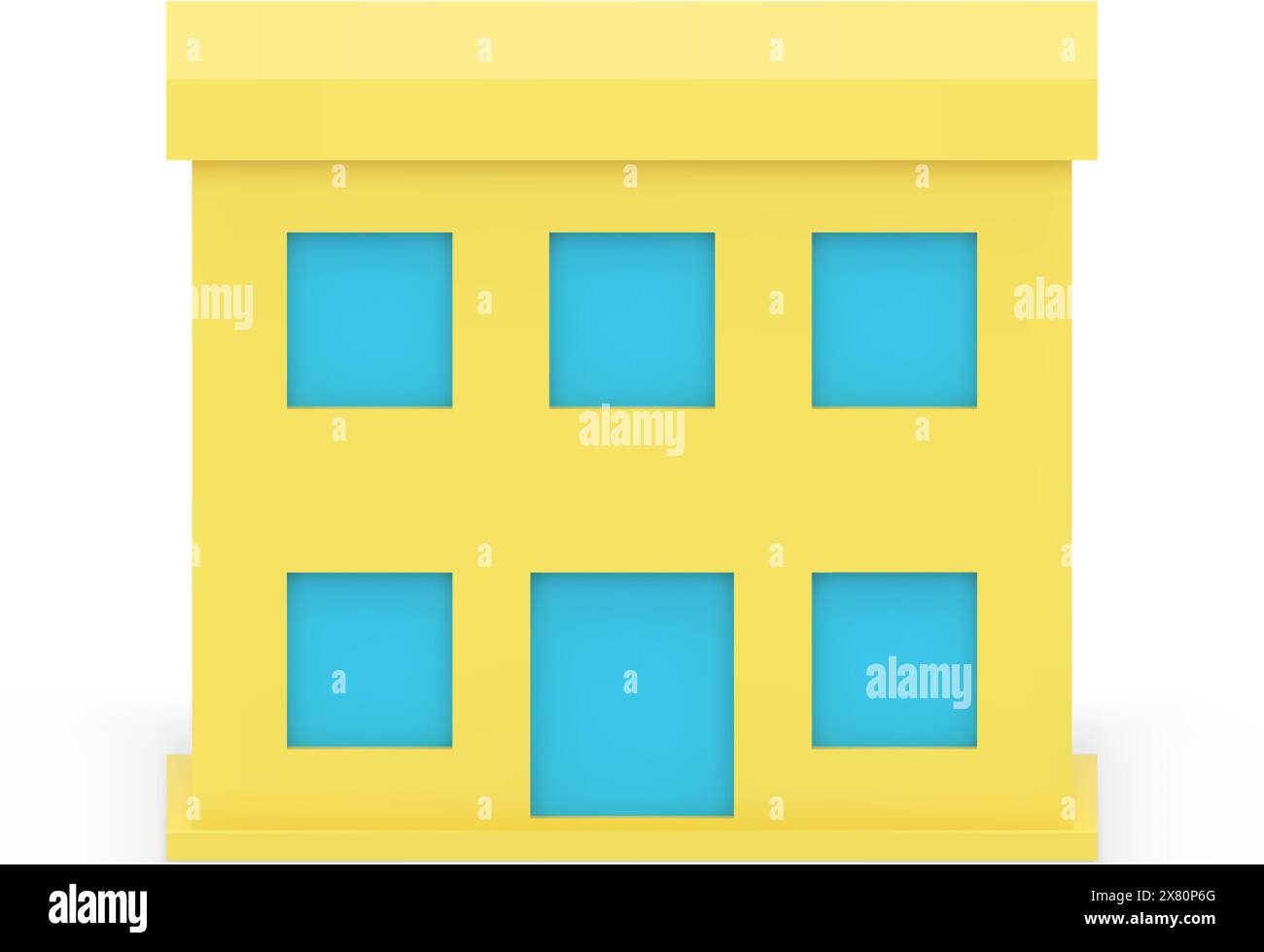 Yellow two storey city building exterior with windows and entrance ...