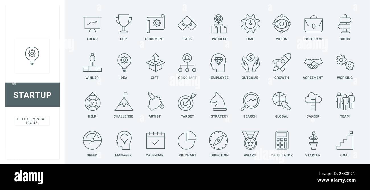 Outline symbols of business project rocket launch, solution plan ...