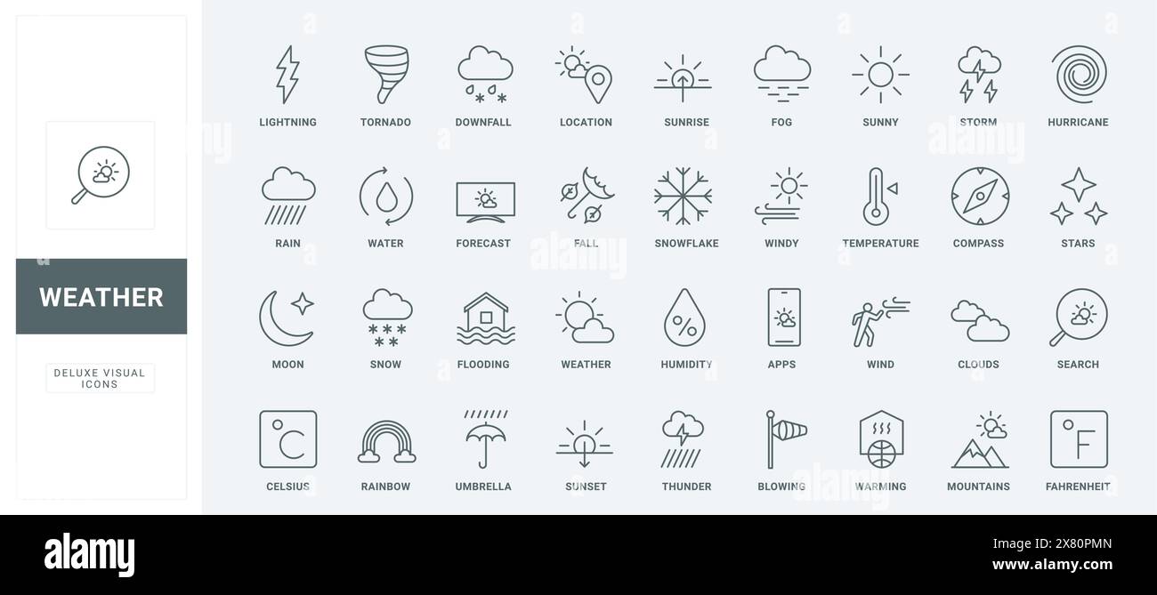Meteorology and climate forecast pictograms vector illustration ...
