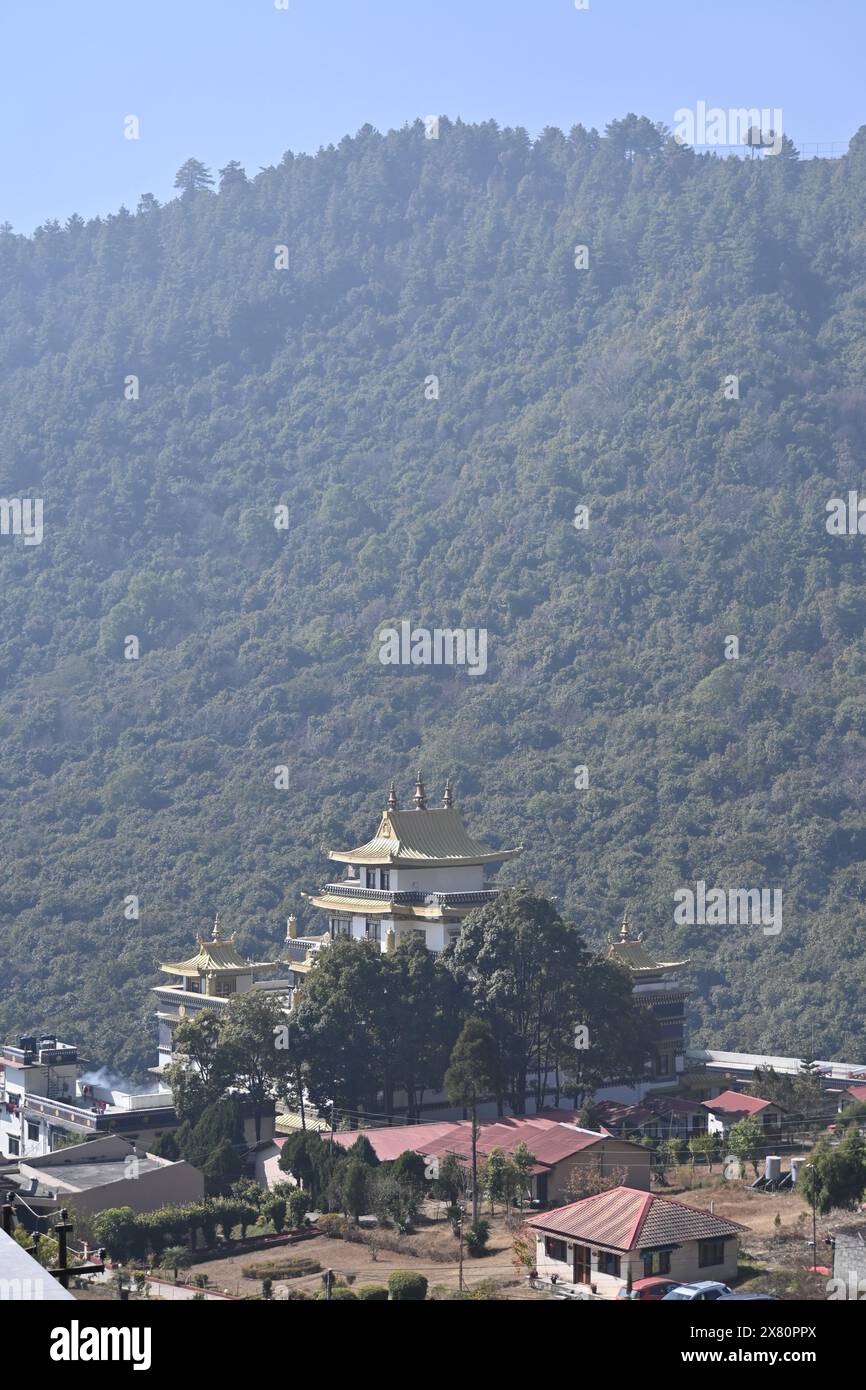 View of a hindu monastery on top of a mountain in Pharping, Nepal Stock ...