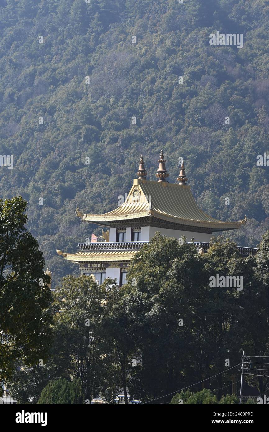 View of a hindu monastery on top of a mountain in Pharping, Nepal Stock ...