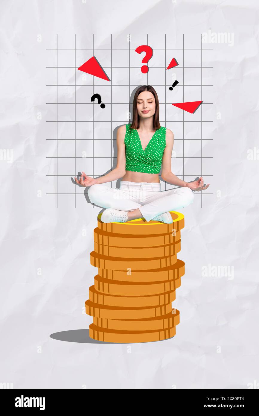 Artwork magazine collage picture of dreamy lady thinking earning money ...