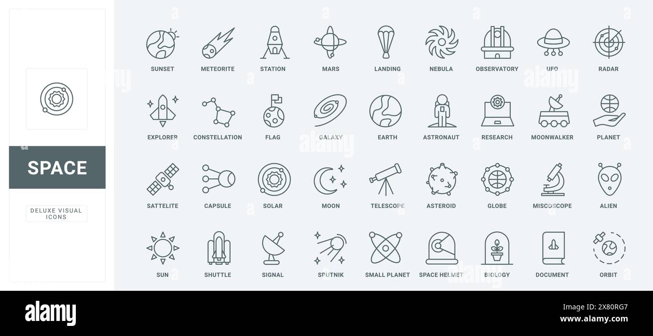 Outline symbols of interstellar mission and shuttle to travel to ...