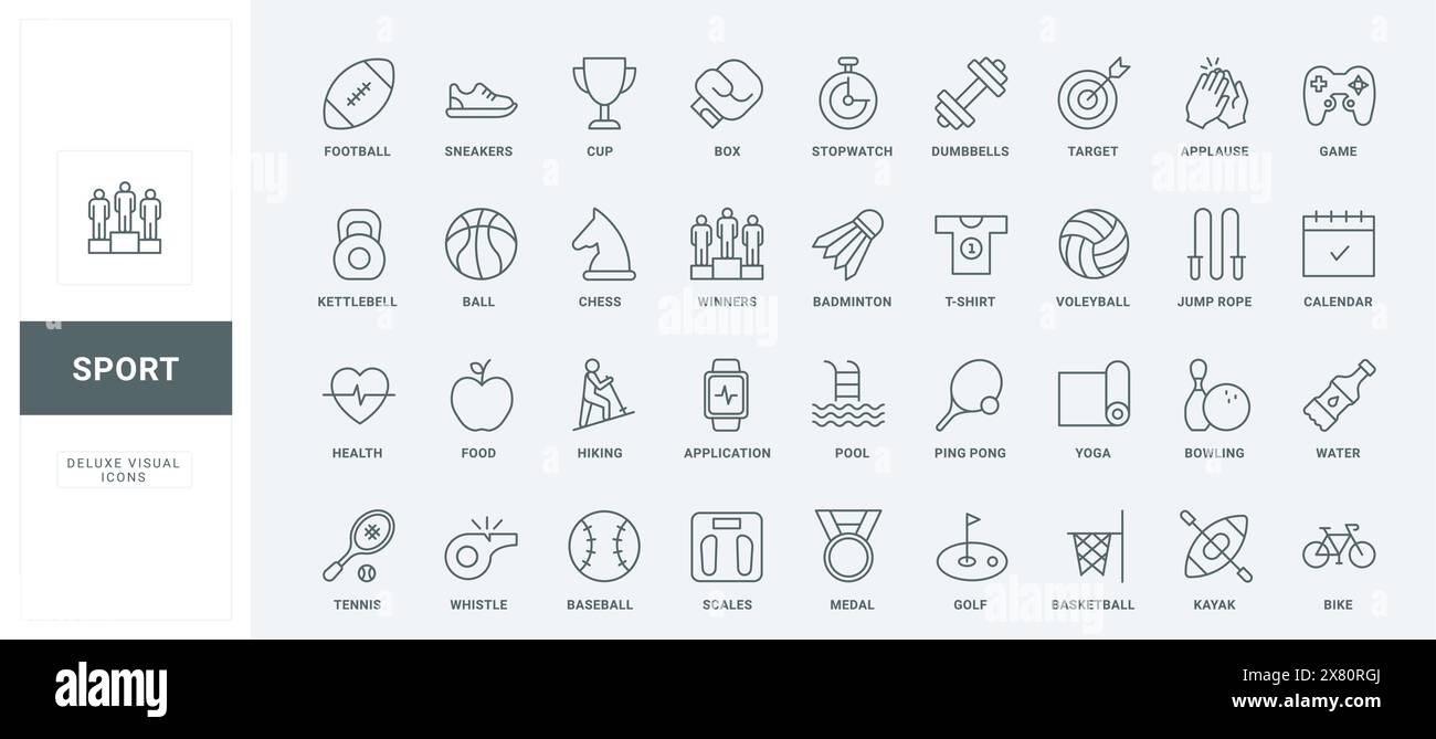 Outline symbols of gym equipment, balls for basketball and football ...
