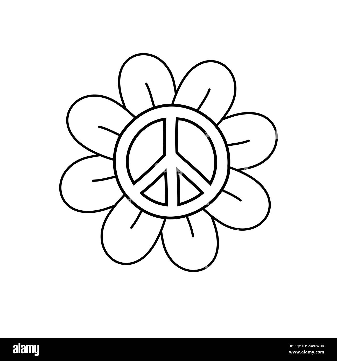 Vector groovy outline flower with peace sign isolated on white background Stock Vector Image ...
