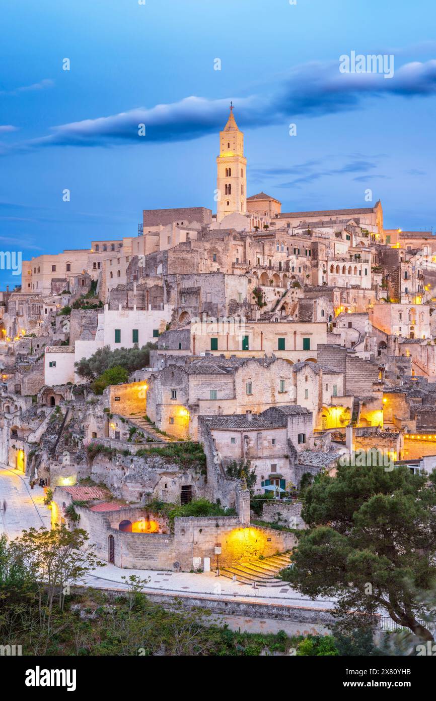 Sunset/Blue Hour over the old Sassi of Matera, The old town carved out ...