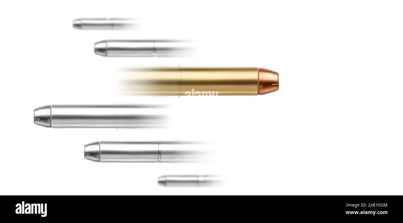 Golden bullet flying to the opposite side from the silver ones. Goal ...