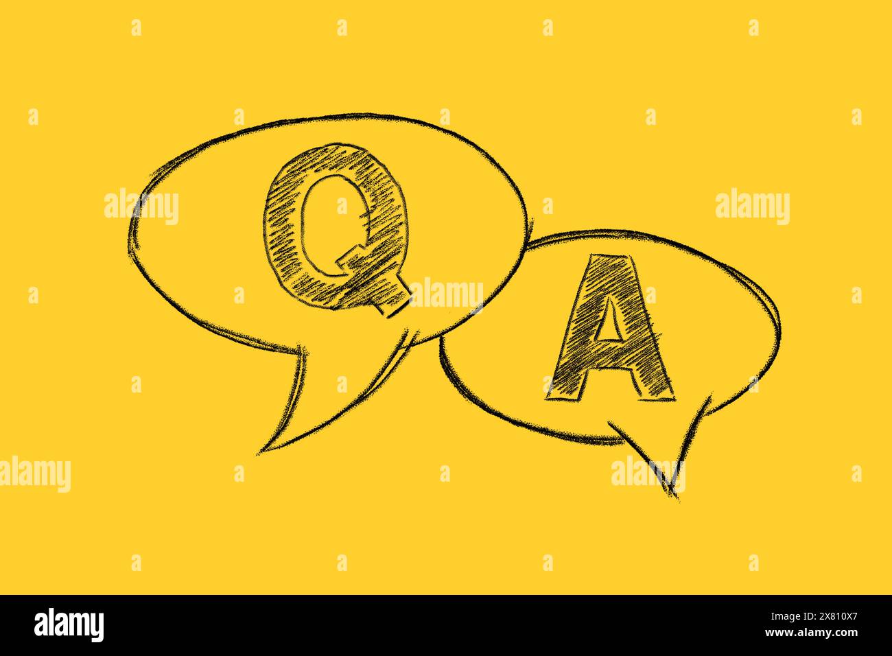 Two speech bubbles with scribbled Q and A letters symbolize a question ...