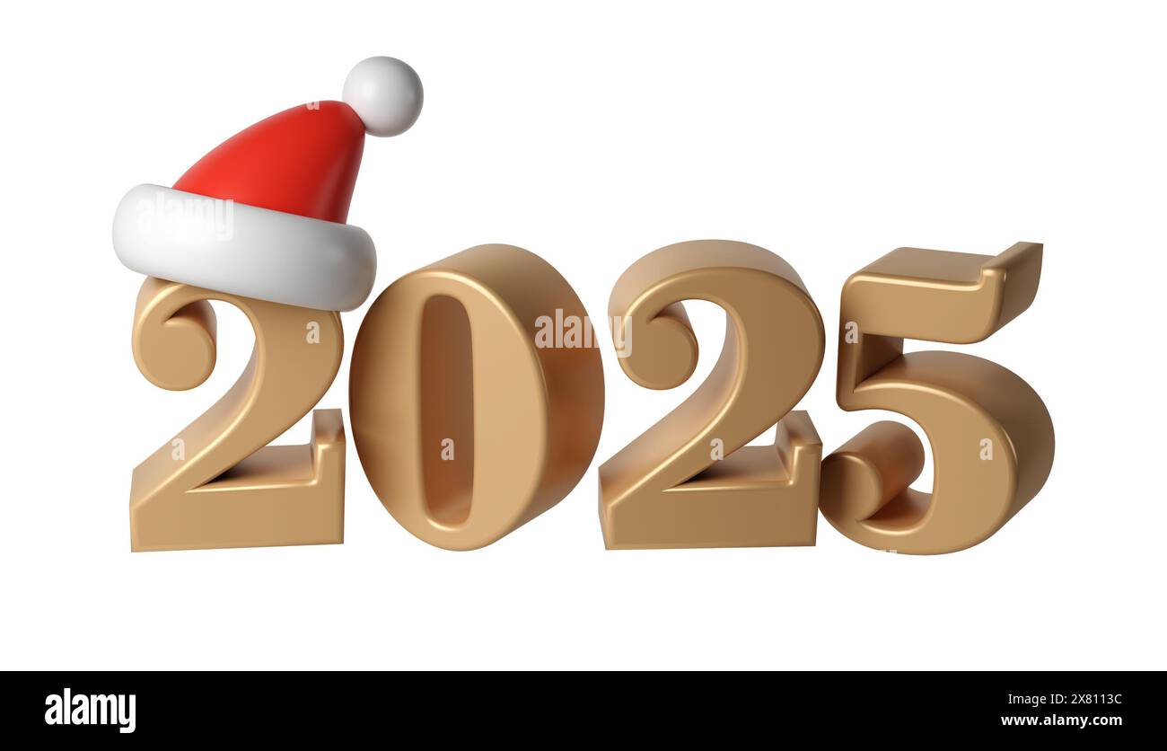 3d Happy New Year 2025 golden Numbers. Symbols cartoon render with red ...