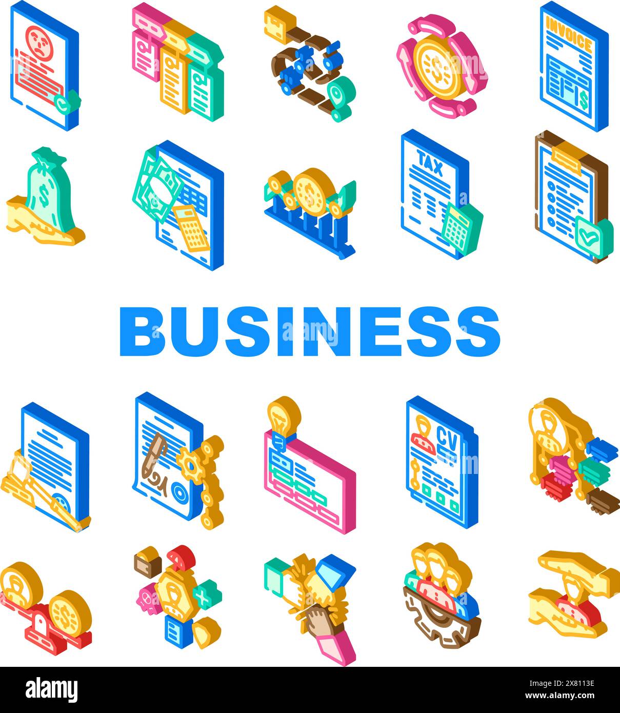 Business process technology icons set vector system teamwork hi-res ...