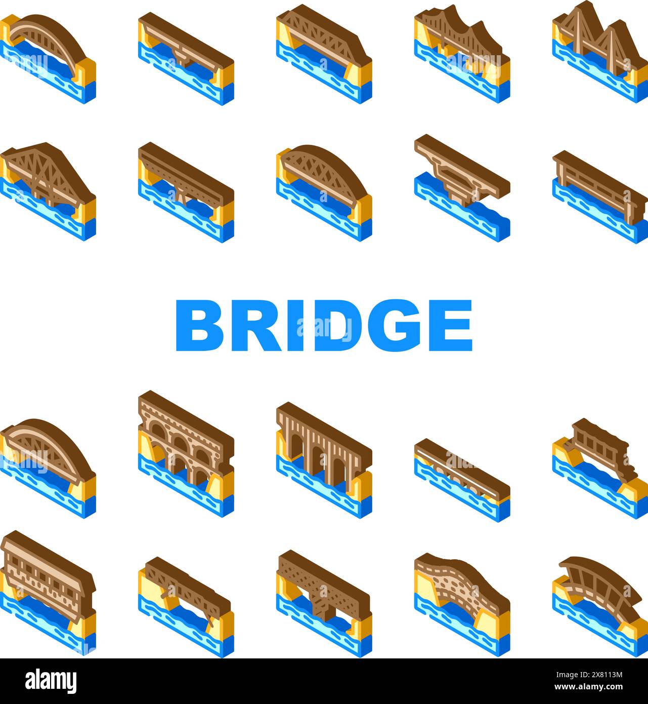 bridge road river construction icons set vector Stock Vector Image ...