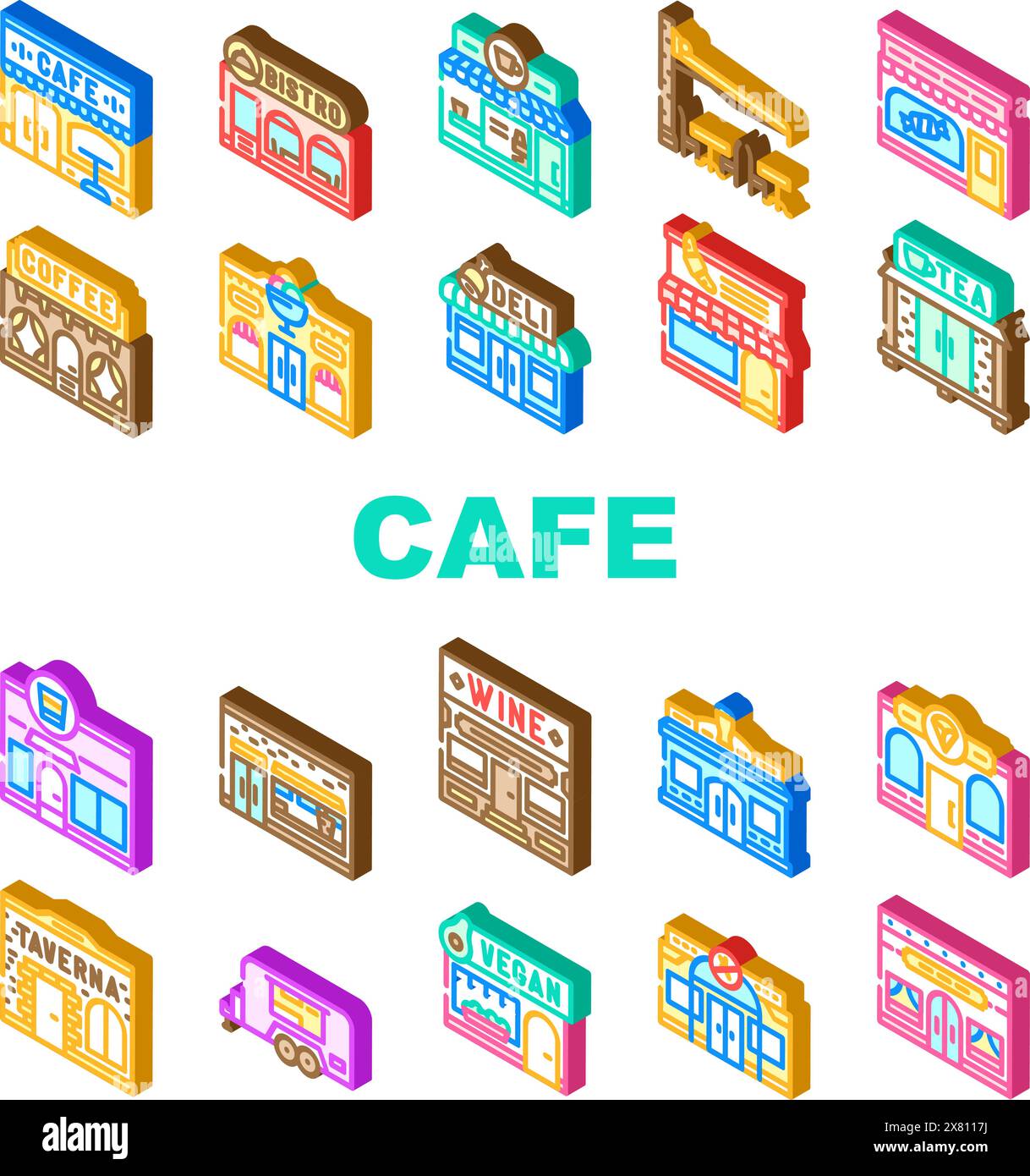 street cafe city outdoor icons set vector Stock Vector Image & Art - Alamy