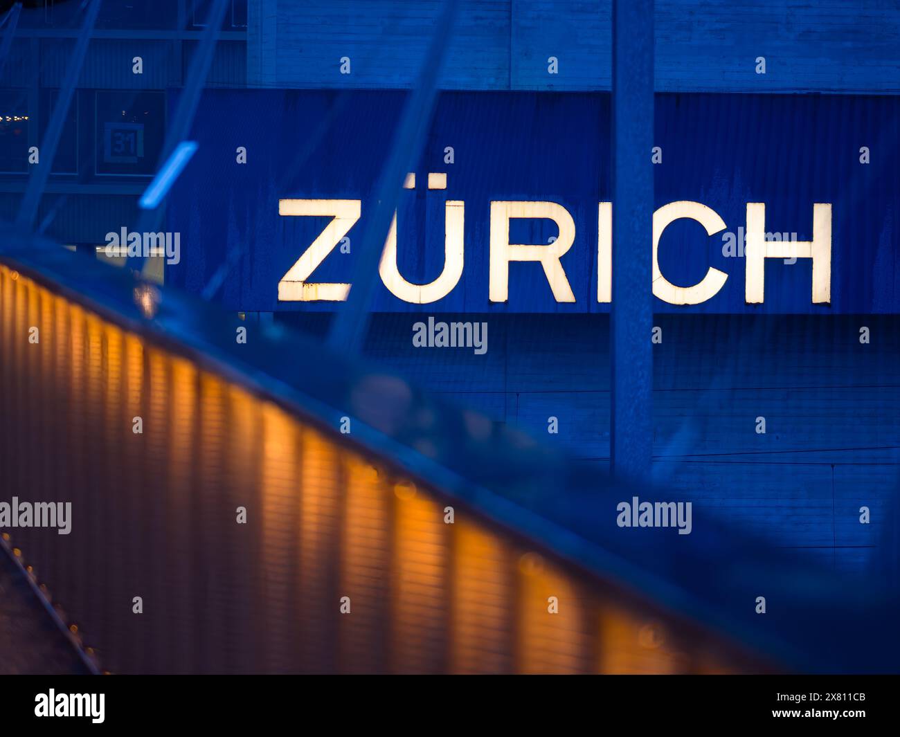 Zurich, Switzerland - May 16, 2024: A bright illuminated ZURICH sign at ...