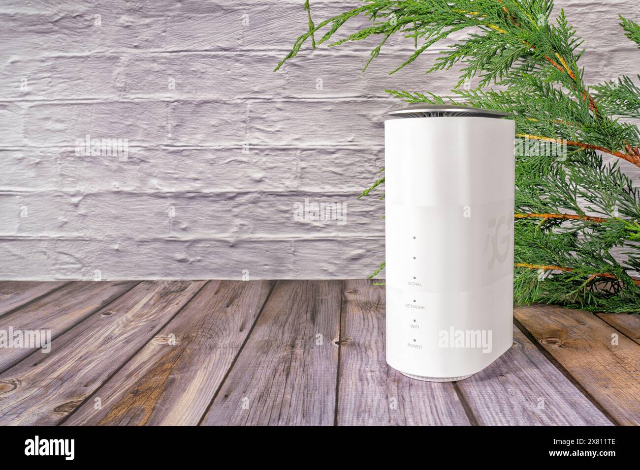 White 4G and 5G+ router for Internet with space for copy Stock Photo ...