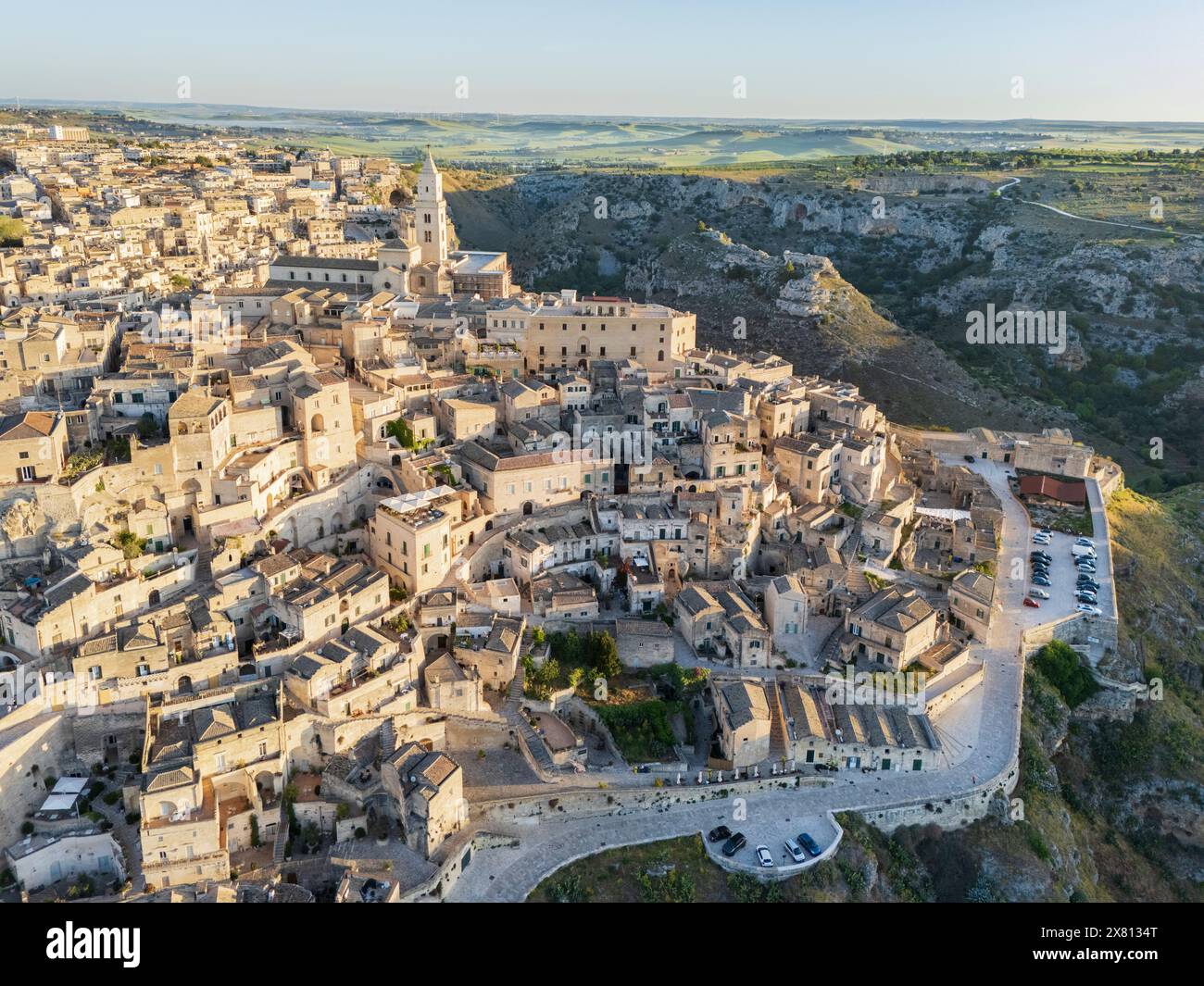 Aerial View of Sassi di Matera, The old town carved out of the rocks ...