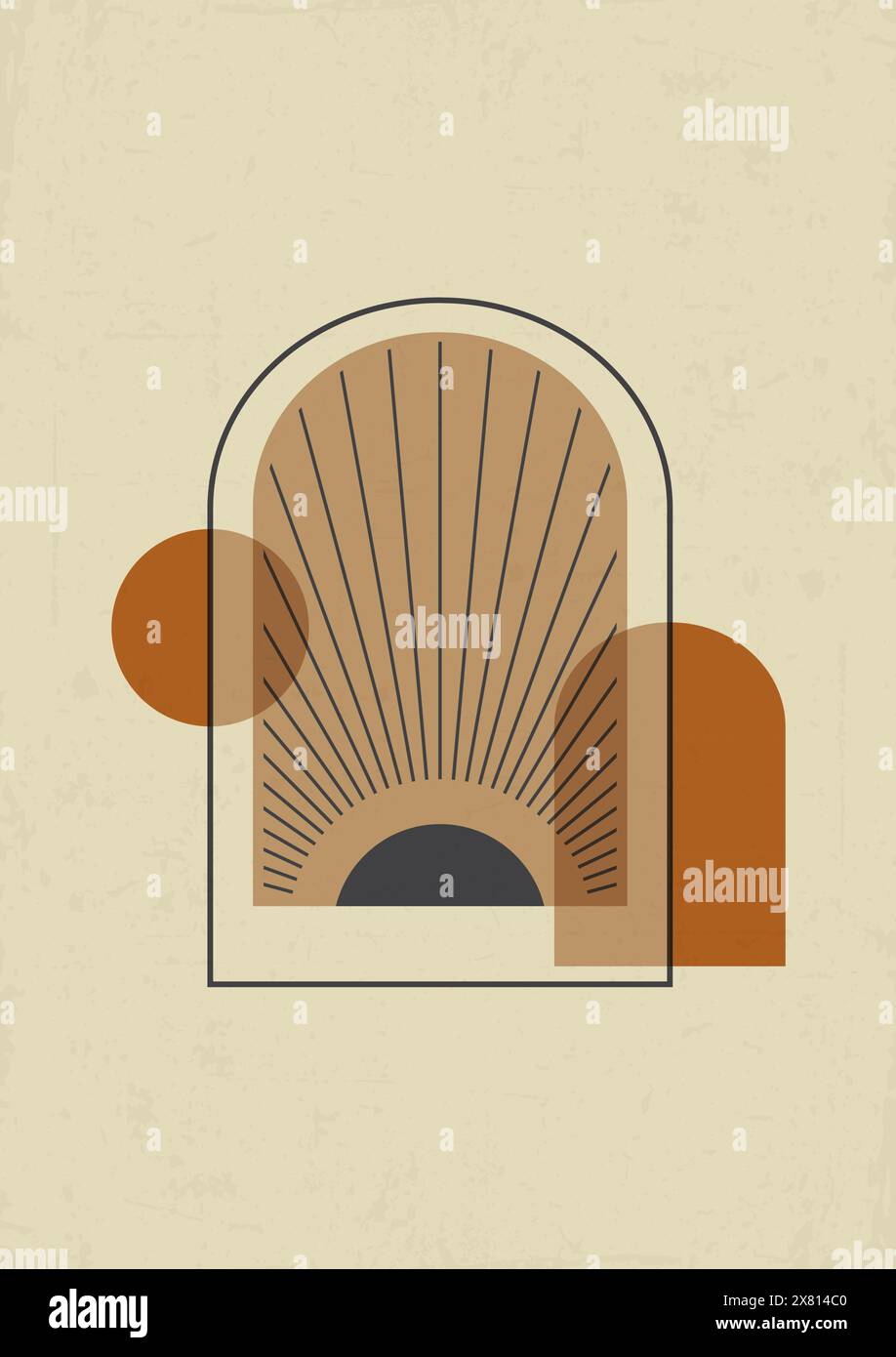 Boho minimalistic sun with arch interior illustration. Moroccan morning ...