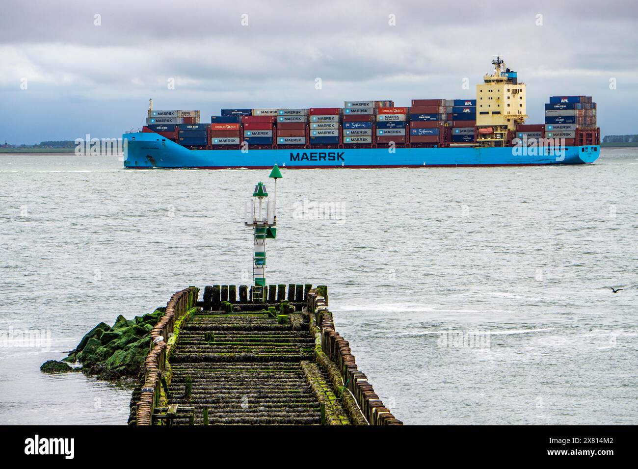The Danish container ship Vistula Maersk is sailing towards the port of ...