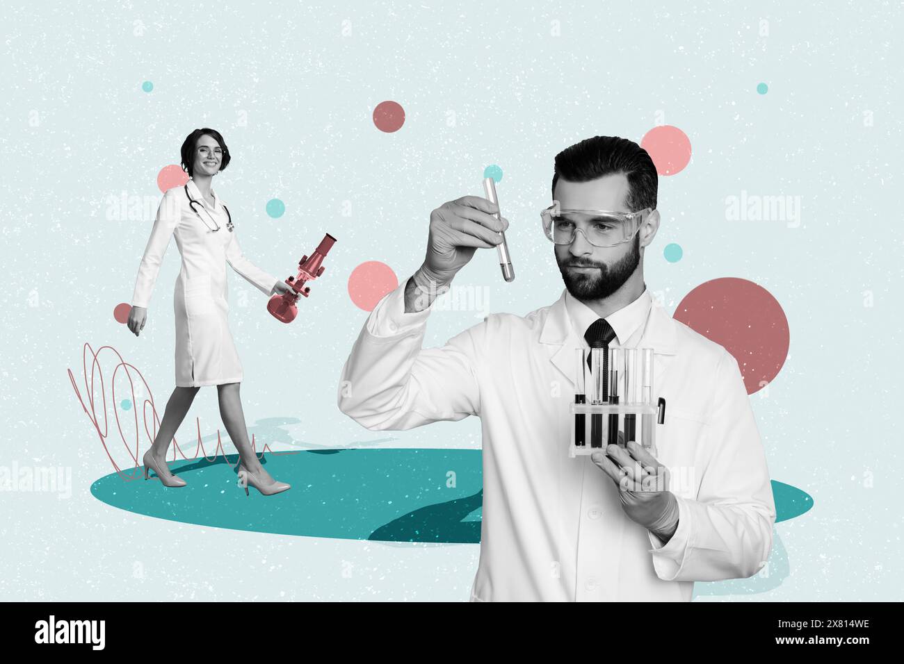 Collage picture image of professional doctors making research working ...