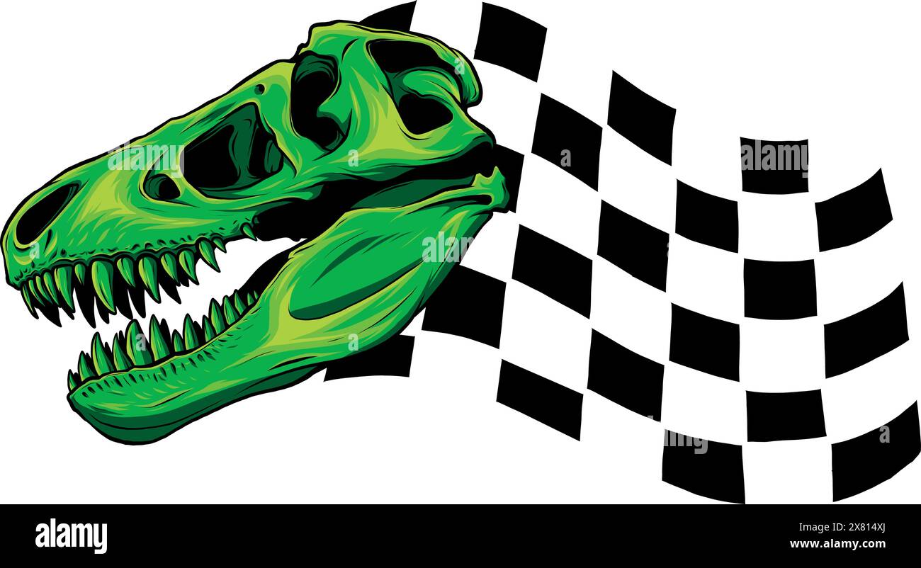 skull of dinosaur tyrannosaurus rex with race flag Stock Vector Image & Art - Alamy