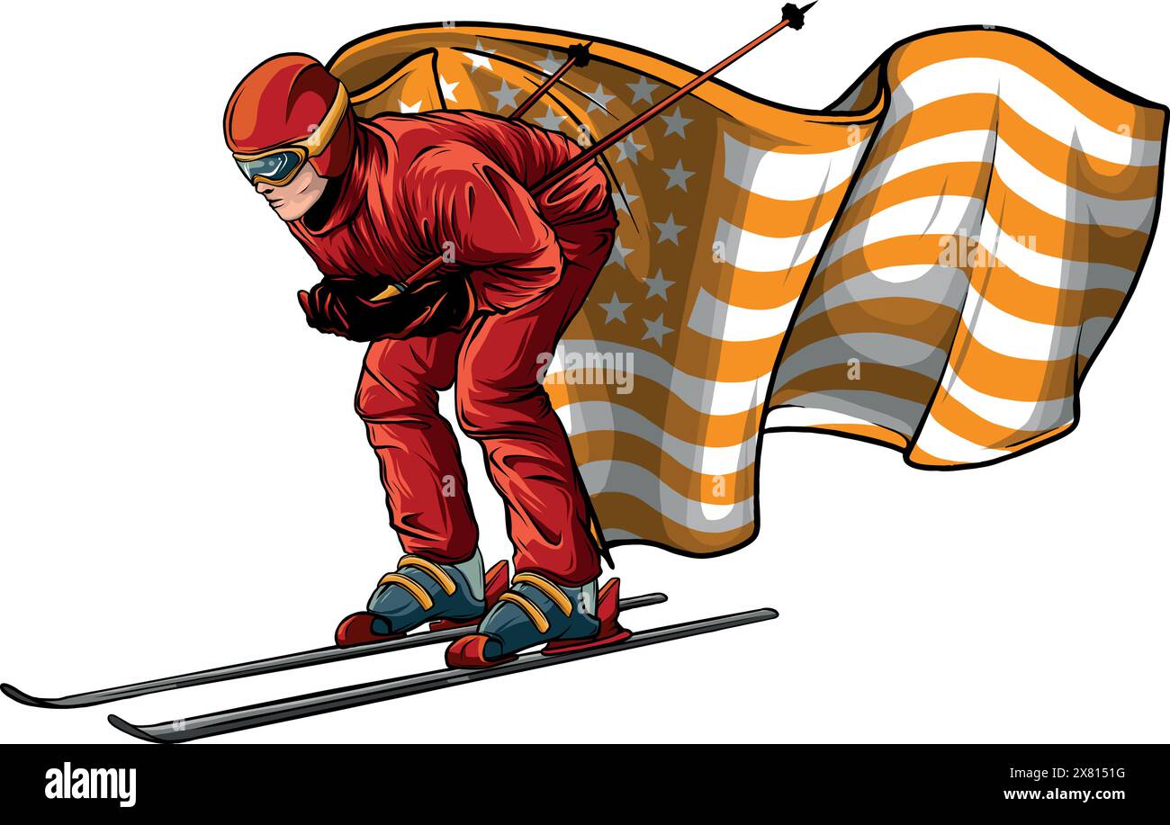 Vector illustration of skiing man colored draw Stock Vector Image & Art ...