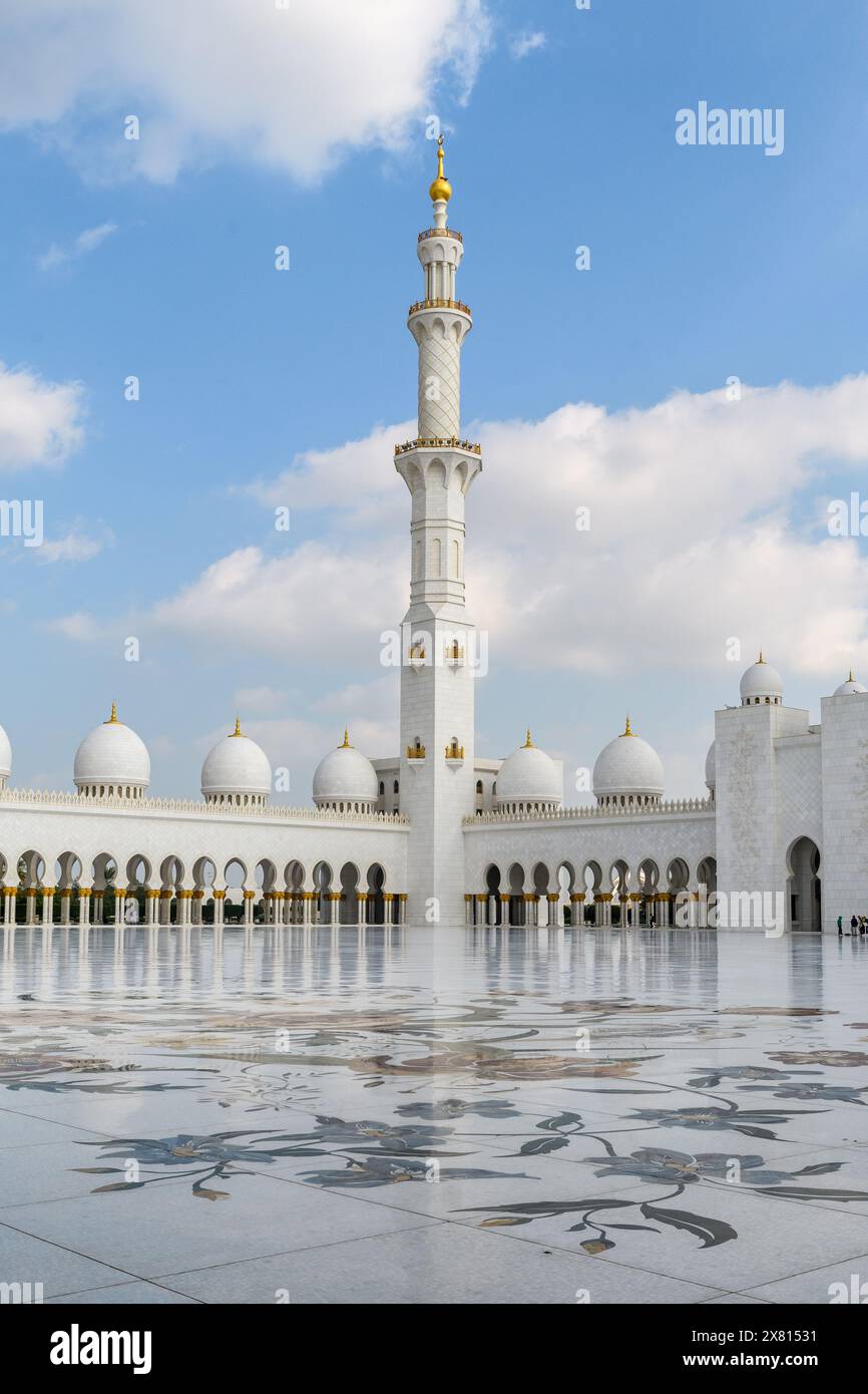 Elegant minaret rises above the Sheikh Zayed Grand Mosque, showcasing ...