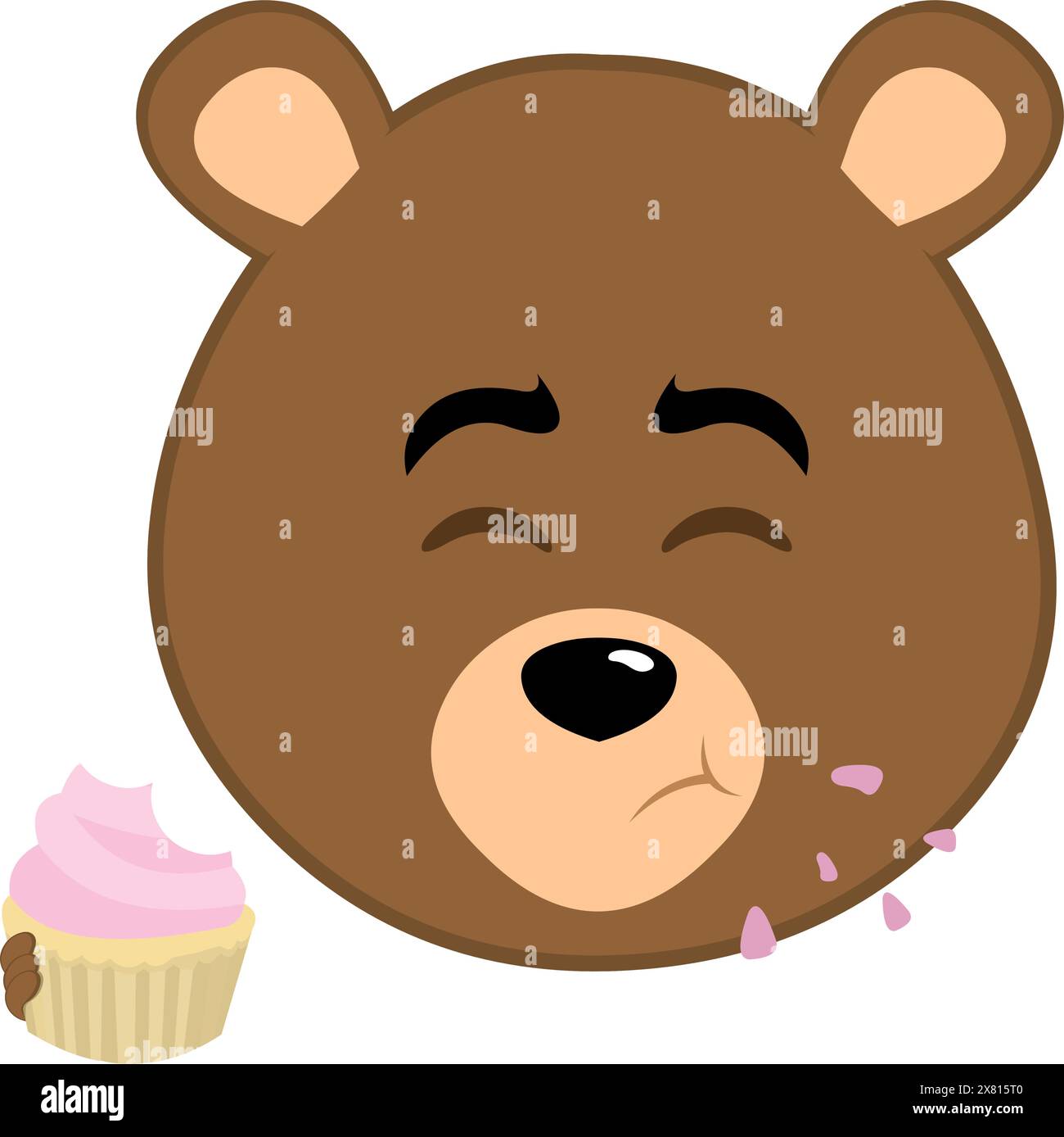 vector illustration face brown bear grizzly cartoon eating a cupcake or ...