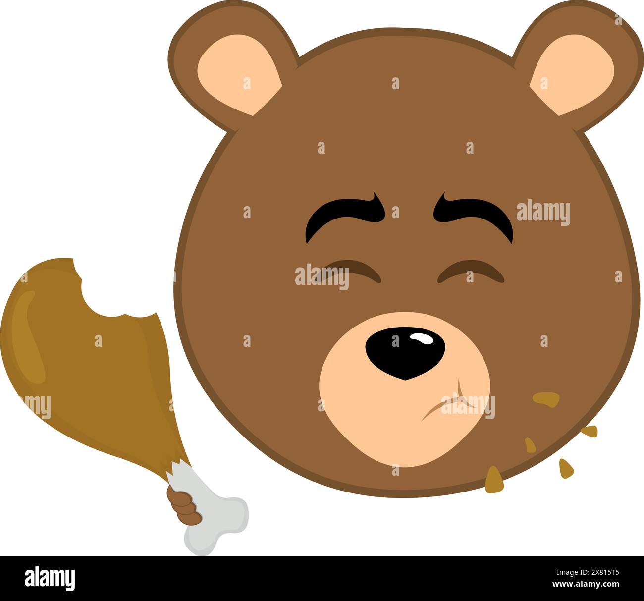 vector illustration face brown bear grizzly cartoon, eating a chicken ...