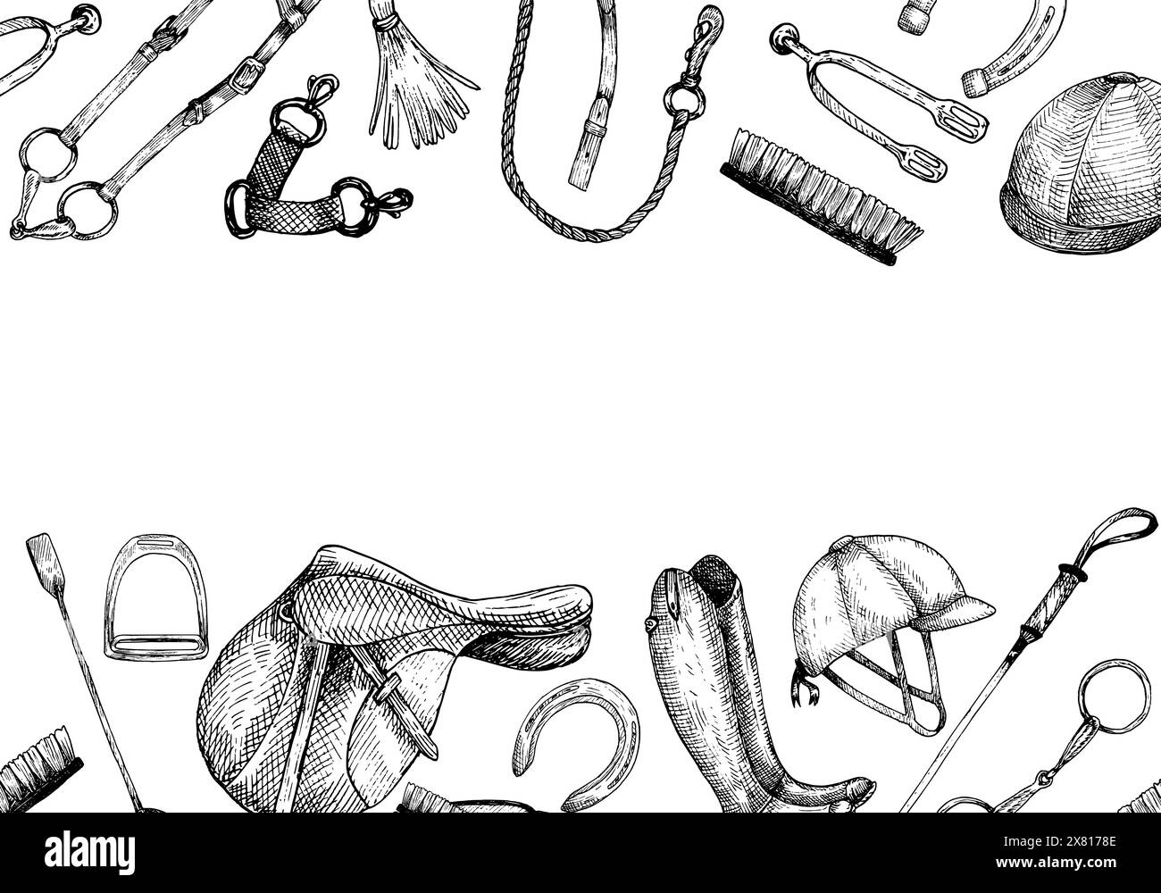 Graphic vector banner or template with illustration of horse saddle ...