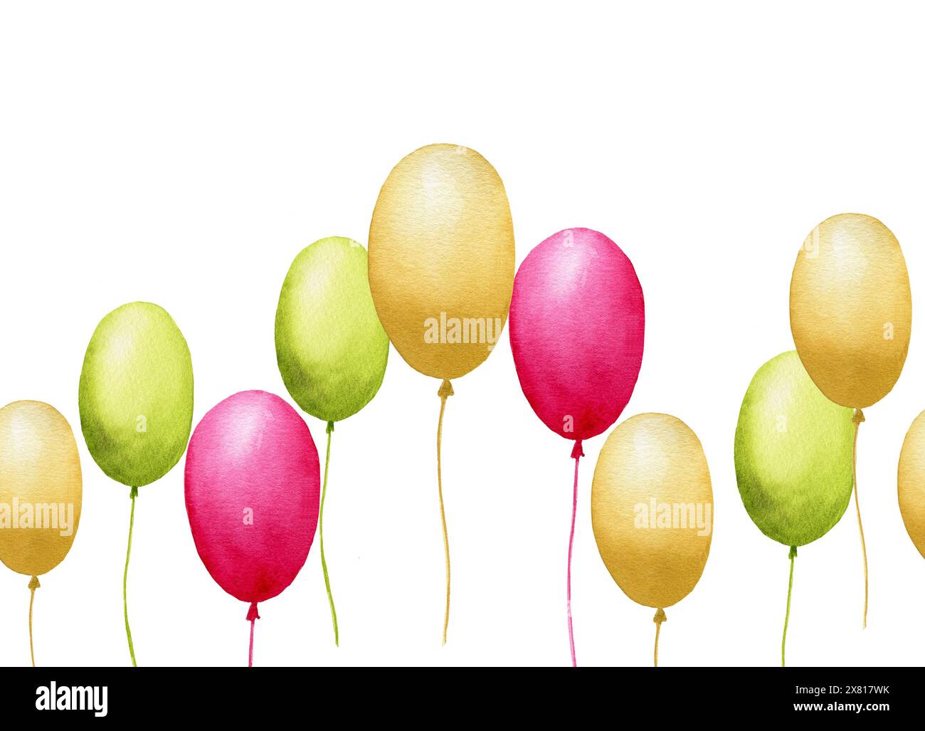 Watercolor happy birthday seamless horizontal border. Hand painted air ...