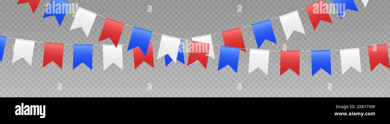 Bunting flags garland, party flags in red, blue and white colors Stock ...