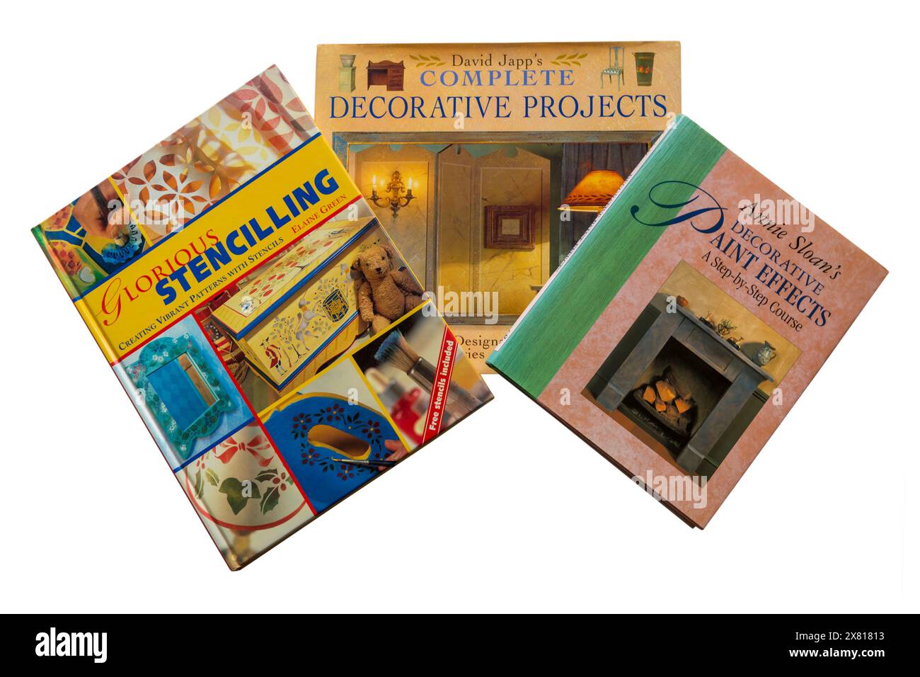 Selection of arts and crafts books isolated on white background ...