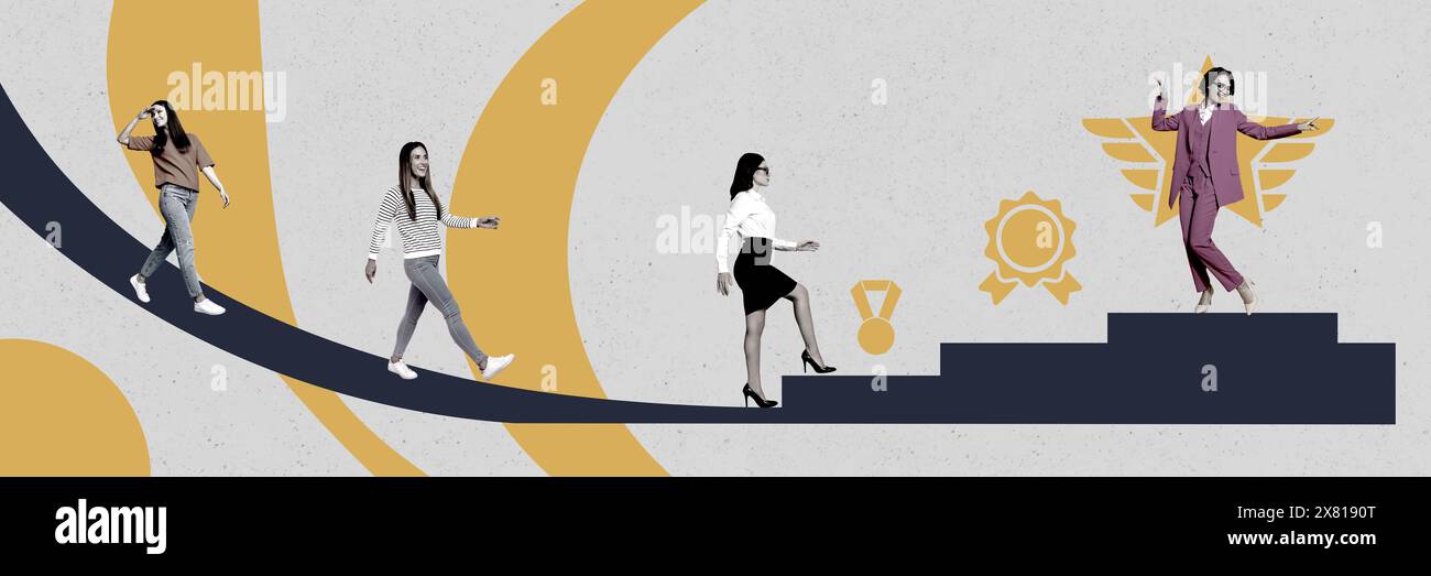 Composite trend artwork sketch image photo collage of horizontal panorama group woman work ...