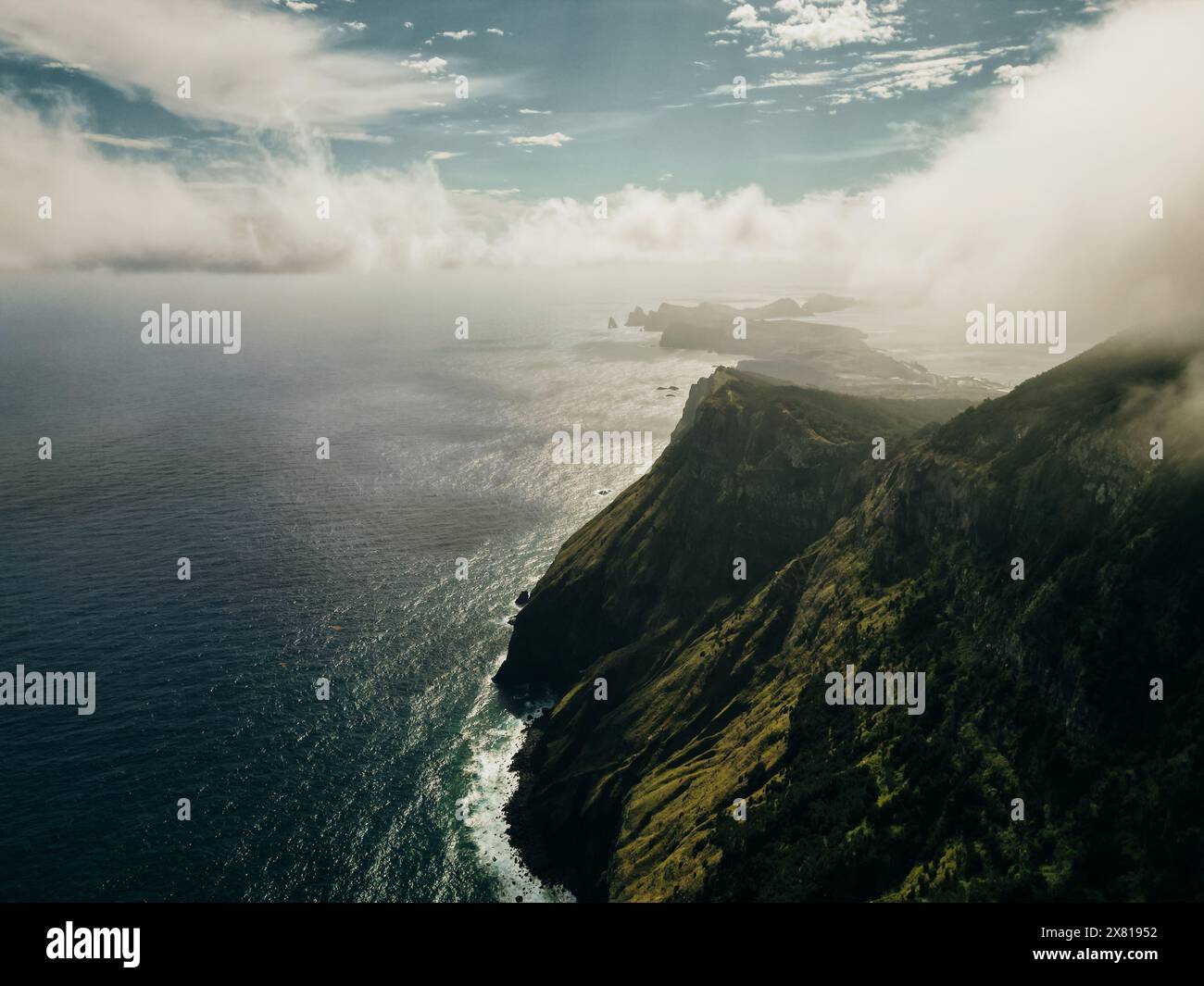 An aerial shot of the Eastern tip of Island of Madiera, an island in ...