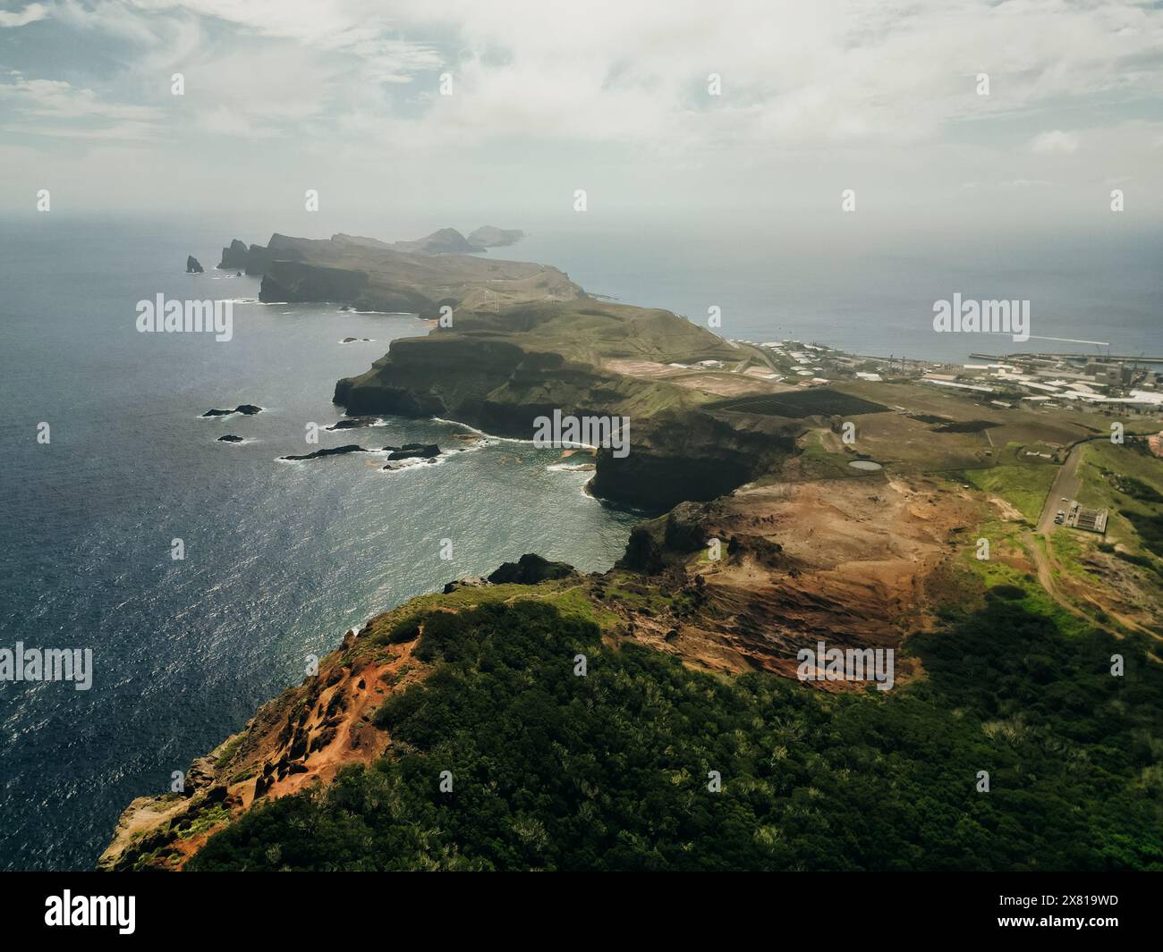 An aerial shot of the Eastern tip of Island of Madiera, an island in ...