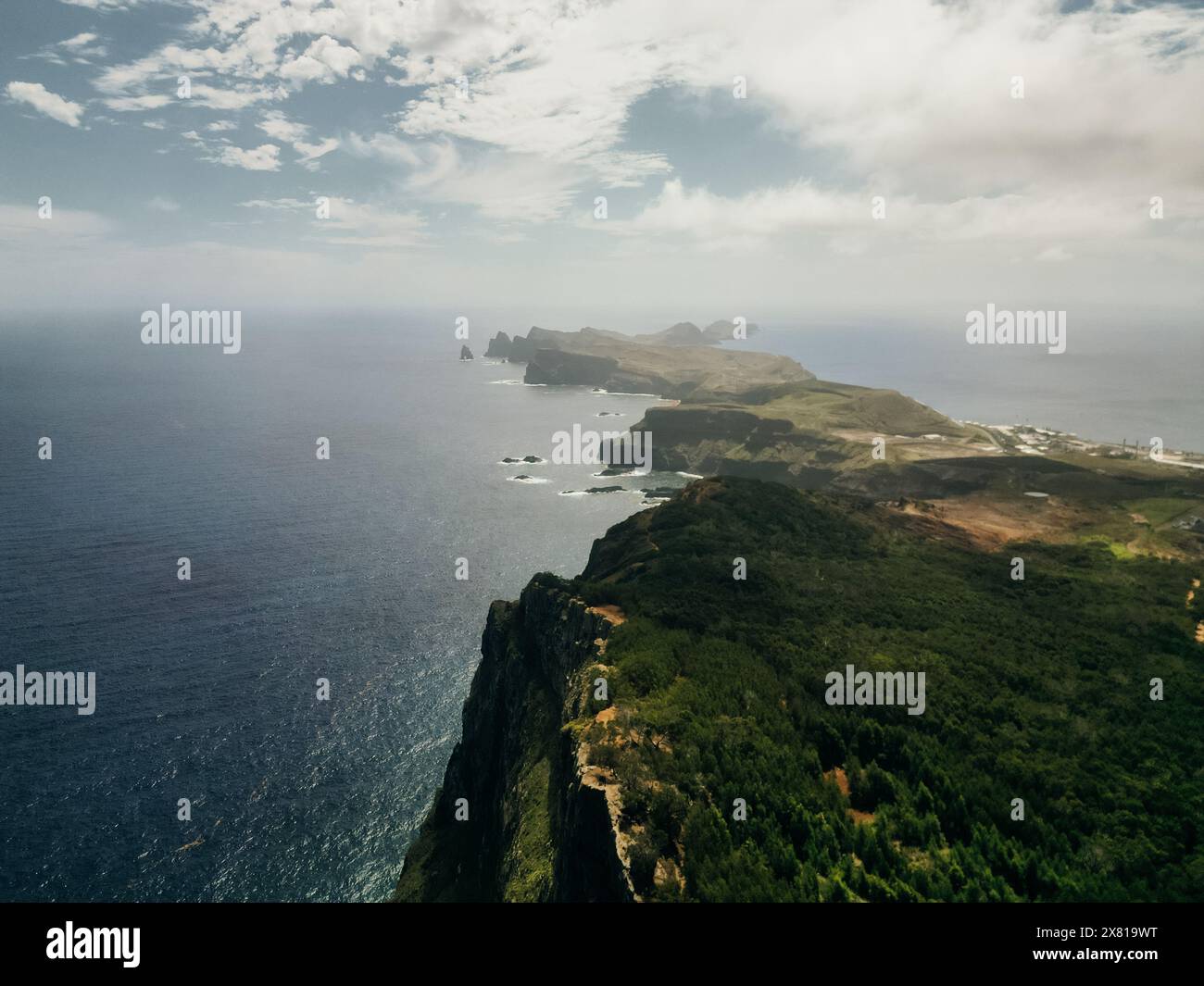 An aerial shot of the Eastern tip of Island of Madiera, an island in ...