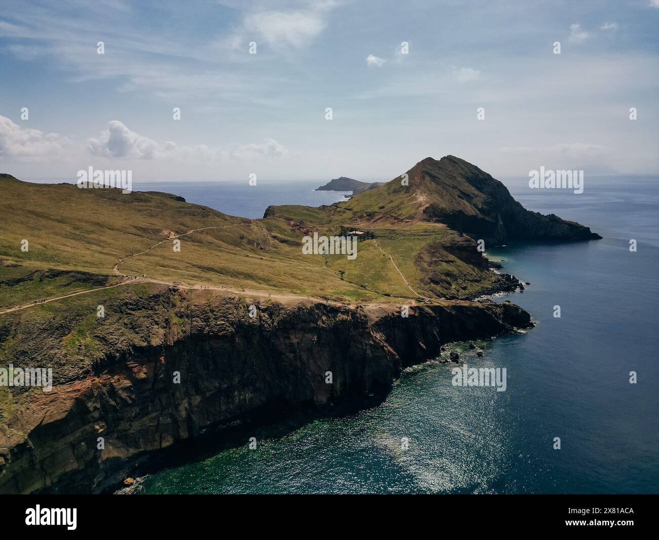 An aerial shot of the Eastern tip of Island of Madiera, an island in ...